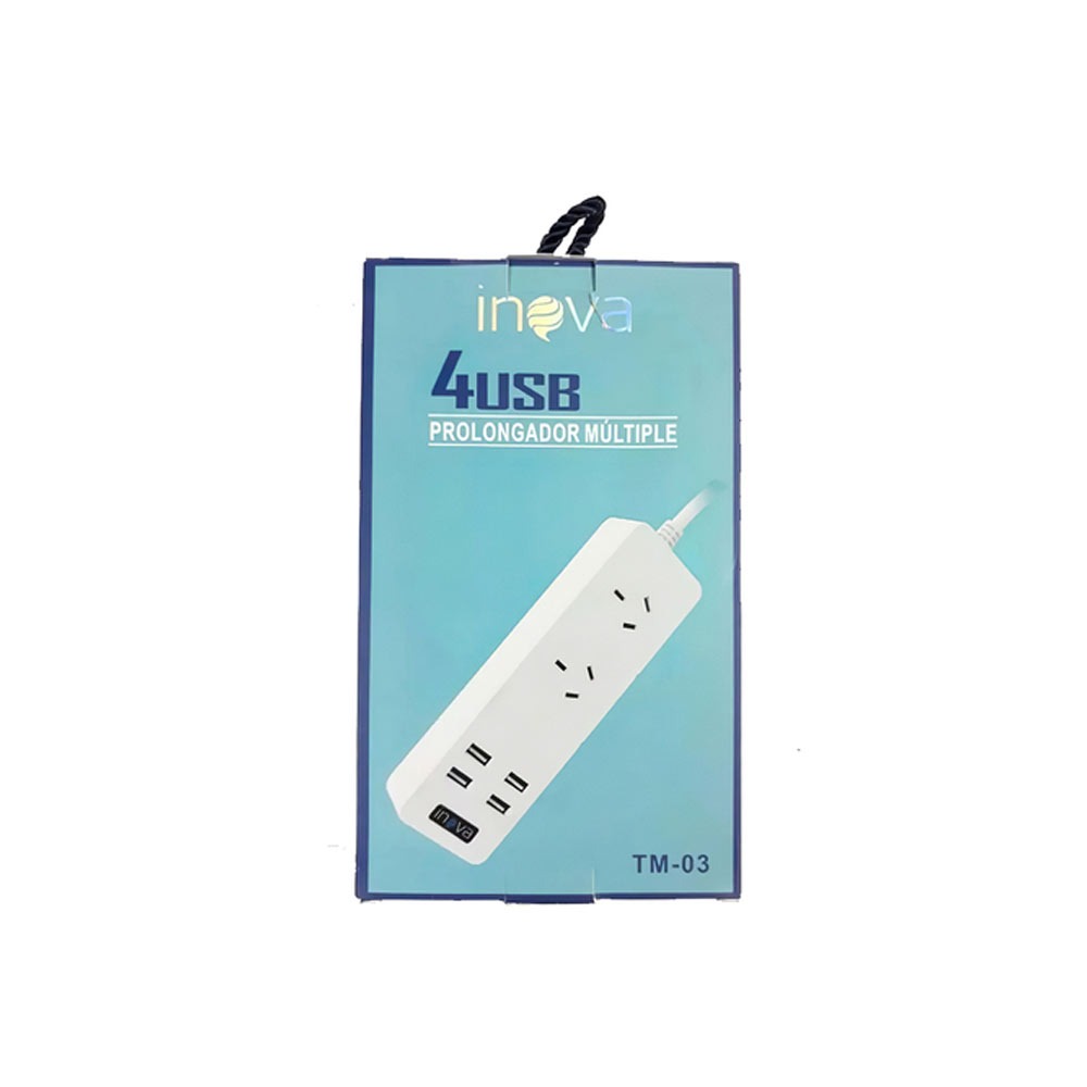 ZAPATILLA 2 TOMAS 4 USB 2.1 220V 10 AMP TM-03 INOVA 2.10MTS BLANCO ...