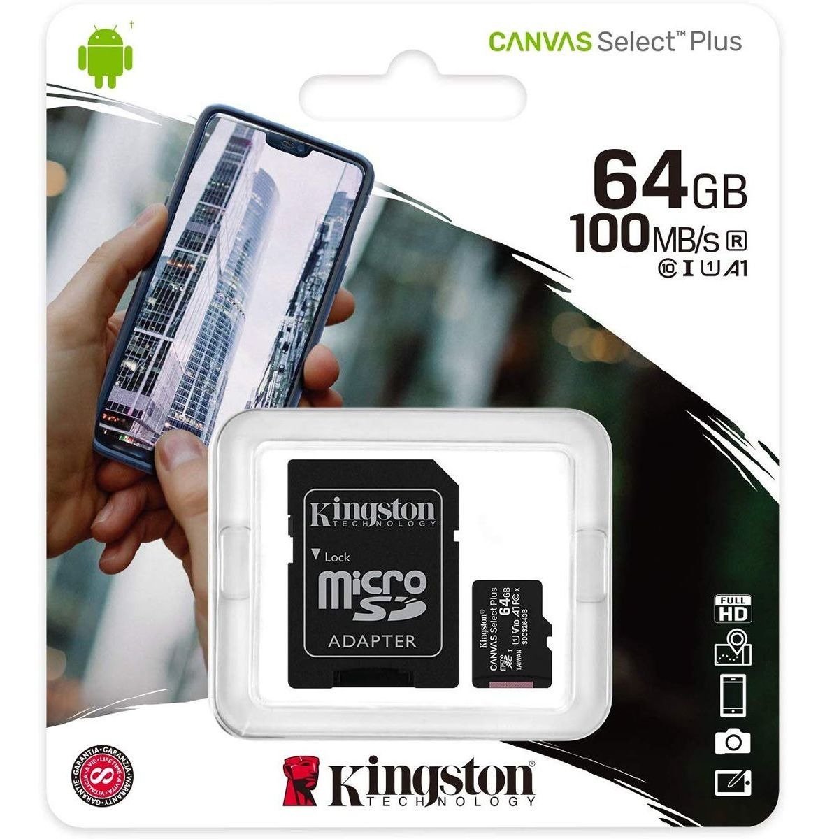 MEMORIA MICRO SD 64GB 100MB S Kingston CLASE 10 ADAPTADOR SD MEMORIA MICRO SD 64GB 100MB S Kingston CLASE 10 ADAPTADOR SD